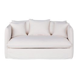 Maisons du Monde Ausziehbares 2-Sitzer-Sofa mit weißem Bezug mit Leineneffekt, Matratze 10cm 163x84x98cm