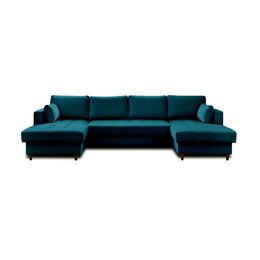 Lisa Design Wohnlandschaft U-form 7-Sitzer aus Samt Entenblau 289x85x148cm