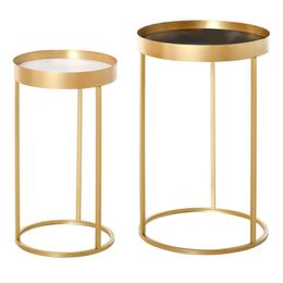 HOMCOM 2er Set Couchtisch Beistelltisch mit erhöhtem Rand Rund Sitztisch Kaffeetisch mit golden Metallgeste