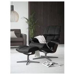 Relaxsessel stressless "Reno" Sessel Gr. Leder BATICK, Cross Base Braun-M, Relaxfunktion-Drehfunktion-PlusTMSystem-Gleitsystem-BalanceAdaptTM, B/H/T: 83cm x 100cm x 76cm, schwarz (schwarz batick) mit Cross Base, Größe S, M & L, Holzakzent Braun