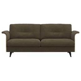 2,5-Sitzer FLEXLUX "Glow Sofa, Couch" Sofas Gr. B/H/T: 191cm x 81cm x 91cm, Lederoptik, Armlehnen in geölter Eiche, braun (camel braun) Premium-Sitz: Kaltschaum & Federkern, Arml. geölte Eiche, Fuß schwarz