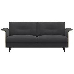 2,5-Sitzer FLEXLUX "Glow Sofa, Couch" Sofas Gr. B/H/T: 191cm x 81cm x 91cm, Lederoptik, Armlehnen in geölter Eiche, grau (shark grau) Premium-Sitz: Kaltschaum & Federkern, Arml. geölte Eiche, Fuß schwarz