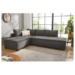 Jockenhöfer Ecksofa JOCKENHÖFER GRUPPE "Madrid L-Form, drehbares Dauerschlafsofa, Federkern" Sofas Gr. B/T: 306cm x 106cm, Cord, Ottomane beidseitig montierbar, grau integrierter Kaltschaum-Topper, Regalelement, linksrechts montierbar