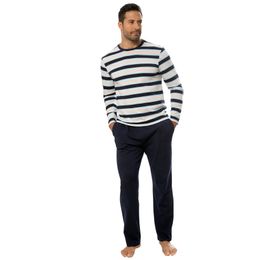 H.I.S. Pyjama H.I.S Gr. 52/54, bunt (navy, beige, navy, hellblau, gestreift) Herren Homewear-Sets in schöner Streifenoptik