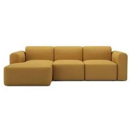 Ecksofa TENKSOM "Rund, Relax-Ecke, Big-Sofa, Endless Seating" Sofas Gr. B/H/T: 266cm x 71cm x 152cm, Boucle, Chaiselongue links, gelb (ocker) Bezüge wechselbar, Kaltschaum im Sitz, Nordic Swan Ecolabel