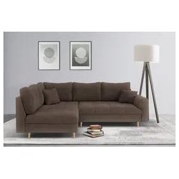 Ecksofa Home Affaire "CHARRE incl. 3 Zierkissen" Sofas Gr. B/H/T: 231cm x 81cm x 161cm, Struktur weich, Ottomane links, braun L-Form, feine Steppung, lose Rückenkissen, auch in Cord und Bouclé