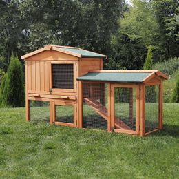 MY ANIMAL MyAnimal Hasenstall MH-03 Doppelstockhaus mit Garten, Freilauf, Kiefernholz, verzinkter Draht (Braun 2.0)