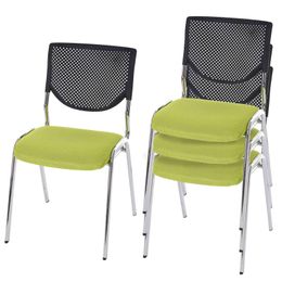 MCW 4er-Set Besucherstuhl H401, Konferenzstuhl stapelbar, Stoff/Textil ~ Sitz gr&uuml;n, F&uuml;&szlig;e chrom