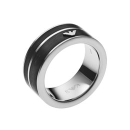 Fingerring Emporio Armani "EGS2032040" Fingerringe Gr. 20, Edelstahl, 10 mm, schwarz (edelstahlfarben, schwarz) Damen