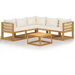 vidaXL - 6-tlg. Garten-Lounge-Set mit Auflagen Creme Massivholz Akazie