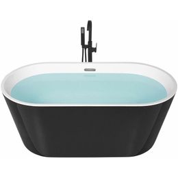 Beliani Freistehende Badewanne Schwarz-Weiß 160 x 80 cm Acryl Oval Badezimmer