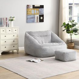 Home Deluxe Sitzsack mit Hocker COZY – Hellgrau