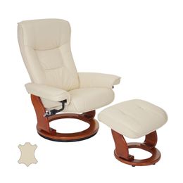 MCA Relaxsessel Halifax, Fernsehsessel Hocker, Echtleder 130kg belastbar ~ creme, honigfarben