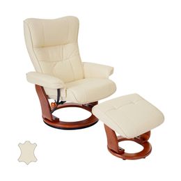 MCA Relaxsessel Edmonton, Fernsehsessel Hocker, Echtleder 130kg belastbar ~ creme, honigfarben