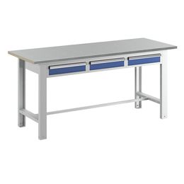 eurokraft basic Werkbank, Baukastensystem, Plattenbreite 1850 mm, 3 Schubladen, Stahlblechbelagplatte