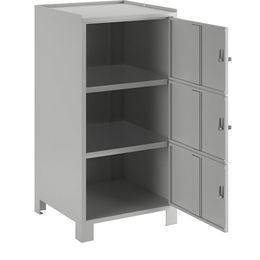 Wolf Werkzeugschrank mit Füßen, HxBxT 1000 x 500 x 500 mm, 3 verschließbare Fächer, lichtgrau RAL 7035