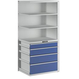 LISTA Schubladenregal, 3 Universal-, 2 Verstellböden, 4 Schubladen, Anbaufeld