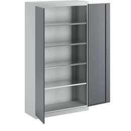 eurokraft pro Materialschrank, Tiefe 450 mm, 4 Fachböden und Vollblechtüren, Türen grau