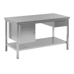eurokraft basic Edelstahl-Arbeitstisch, 1 Unterbauschrank, 1 Schublade, 1 Fachboden voll, Breite 1500 mm