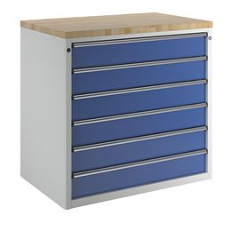ANKE Schrank für Material- und Werkzeugausgabetheke, 6 Schubladen 150 mm, grau / blau