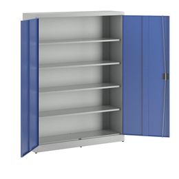 Mauser Jumbo-Flügeltürschrank, Breite 1500 mm, 4 Fachböden, Tiefe 420 mm, Türen enzianblau