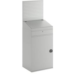 eurokraft pro Computer-Arbeitsstation, Stahlblech, HxB 1770 x 650 mm, mit Lochwand und Pultaufsatz, Türfarbe Lichtgrau