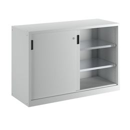 LISTA Schiebetürschrank, HxB 1000 x 1500 mm, Trennwand, Tiefe 580 mm, lichtgrau RAL 7035