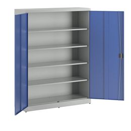 Mauser Jumbo-Flügeltürschrank, Breite 1500 mm, 4 Fachböden, Tiefe 500 mm, Türen enzianblau