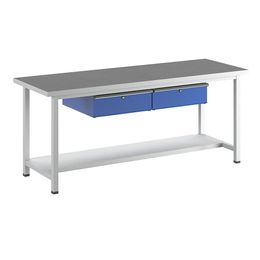 ANKE Werkbank, Gestellbauweise Serie V, 2 Schubladen, 1 Ablageboden, Breite 2000 mm, Universalplatte
