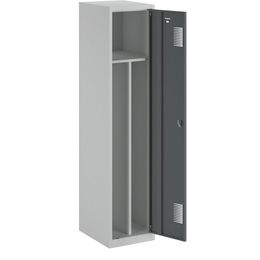 eurokraft basic Schwarz-Weiß-Spind Amsterdam, 1 Abteil, lichtgrau / basaltgrau, Breite 400 mm