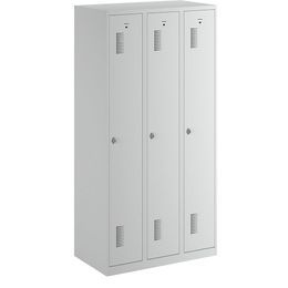 eurokraft basic Spind Amsterdam, 3 Abteile, lichtgrau, Breite 900 mm, Drehriegel