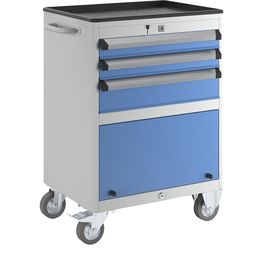 eurokraft pro Schubladenschrank, fahrbar, HxBxT 850 x 600 x 450 mm, mit Werkzeugfach, Schubladen 2 x 75, 1 x 125 mm