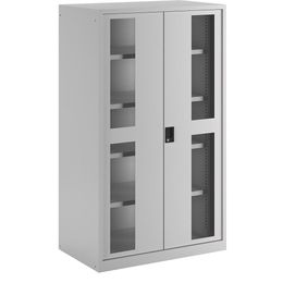LISTA Schwerlasteinschwenktürenschrank, 4 Fachböden, mit Sichtfenstertüren, lichtgrau