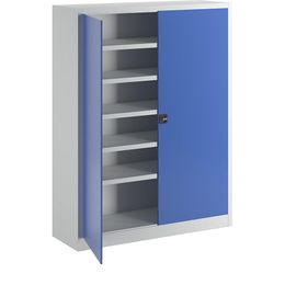 Pavoy Ball-Flügeltürschrank, Höhe 1950 mm, mit Vollblech-Türen, Breite 1500 mm, grau / blau