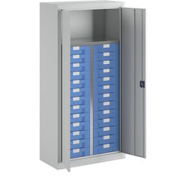eurokraft pro Material- und Schubladenschrank, 1 Fachboden, 26 Schubladen, lichtgrau RAL 7035