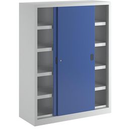 Pavoy Ball-Schiebetürenschrank, Höhe 1950 mm, mit Vollblech-Türen, Breite 1500 mm, grau / blau