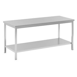 eurokraft basic Edelstahl-Arbeitstisch, 1 Fachboden voll, Breite 1800 mm