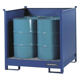 eurokraft pro Fass-Auffangwanne für Transport und Lagerung, Rücken- und Seitenwände geschlossen, stapelbar, für 4 Fässer, blau