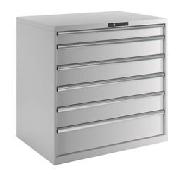 LISTA Schubladenschrank, Stahlblech, HxB 1000 x 1023 mm, 6 Schubladen, Tragkraft 75 kg, lichtgrau