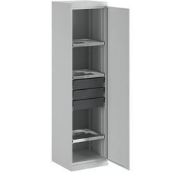 eurokraft pro Materialschrank, Breite 500 mm, 3 Ausziehböden, 3 Schubladen, Tür lichtgrau