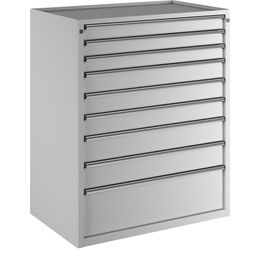 ANKE Schubladenschrank, BxT 1060 x 675 mm, Schubladentraglast 200 kg, 9 Schubladen, Höhe 1280 mm, Front lichtgrau