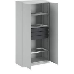 eurokraft pro Materialschrank, Breite 950 mm, 3 Ausziehböden, 3 Schubladen, Tür lichtgrau