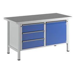 ANKE Werkbank, Gestellbauweise Serie V, 3 Schubladen, Tür 540 mm, Universalplatte, Vollauszug
