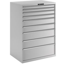 LISTA Schubladenschrank, Stahlblech, HxB 1450 x 1023 mm, 9 Schubladen, Tragkraft 75 kg, lichtgrau