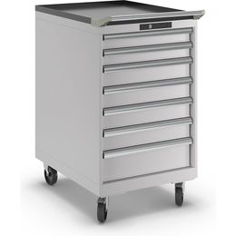 LISTA Schubladenschrank, Stahlblech, HxB 990 x 564 mm, 7 Schubladen, fahrbar, lichtgrau