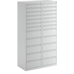 eurokraft basic Schubladenschrank, Stahl, HxBxT 1800 x 1000 x 500 mm, 24 Schubladen, Schubladen lichtgrau
