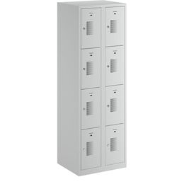 eurokraft basic 4er-Schließfachschrank Amsterdam, 2 Abteile, lichtgrau, B 600 mm, 8 Fächer, Zylinderschloss