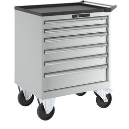 LISTA Schubladenschrank, fahrbar, BxTxH 717 x 572 x 962 mm, Schubladen 2 x 75 / 3 x 100 / 1 x 150 mm, lichtgrau
