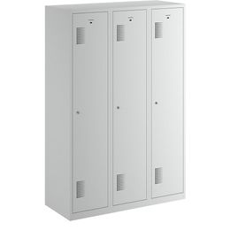 eurokraft basic Spind Amsterdam, 3 Abteile, lichtgrau, Breite 1200 mm, Zylinderschloss