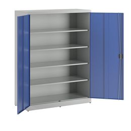 Mauser Jumbo-Flügeltürschrank, Breite 1500 mm, 4 Fachböden, Tiefe 600 mm, Türen enzianblau